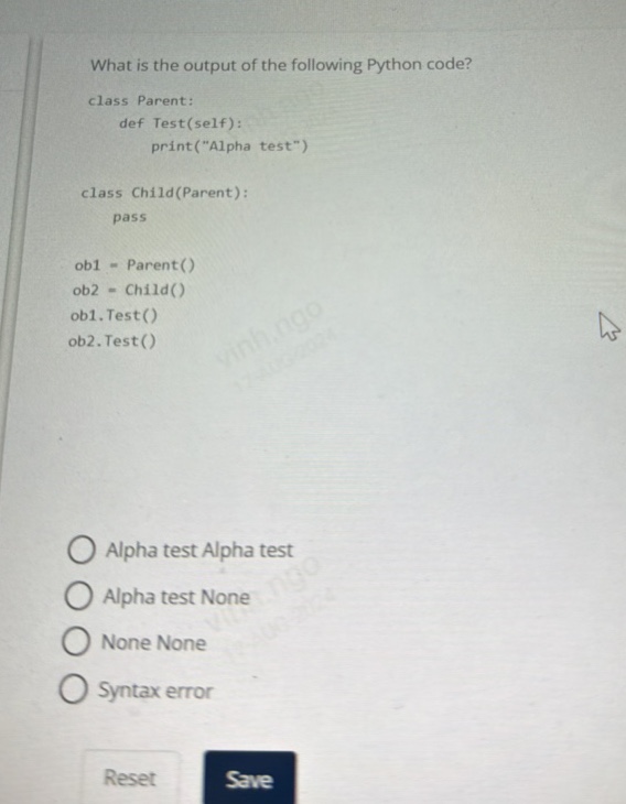 What is the output of the following Python | StudyX