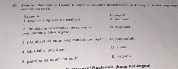 1V Panuto Hanapin sa Hanay B ang mga | StudyX