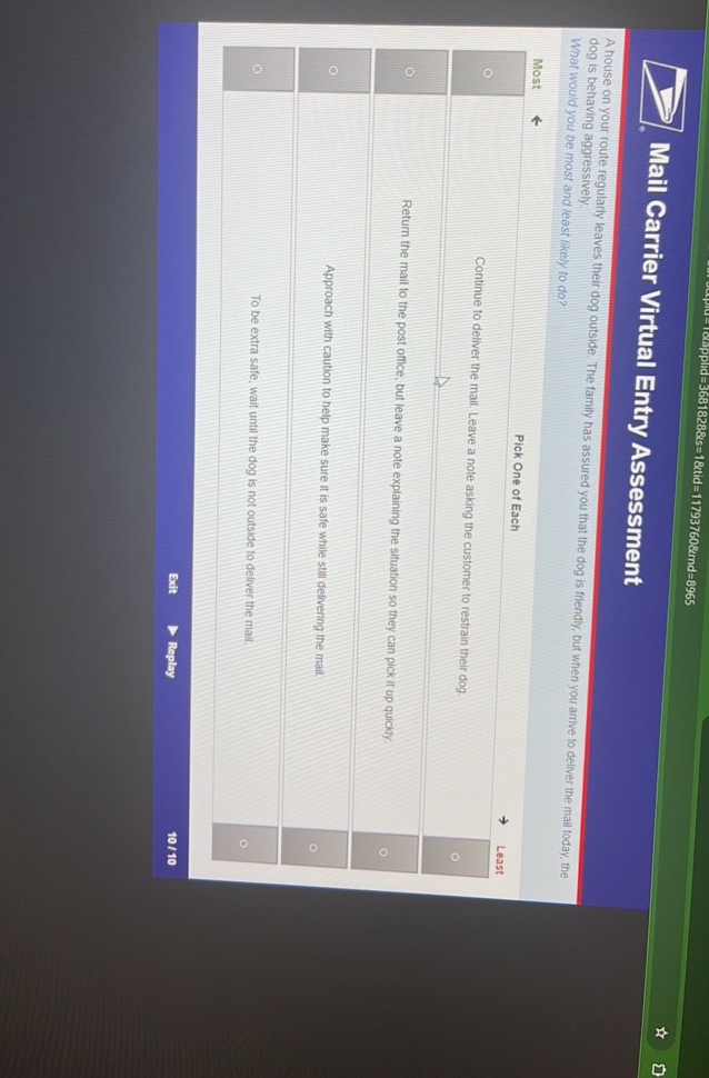 Mail Carrier Virtual Entry Assessment A