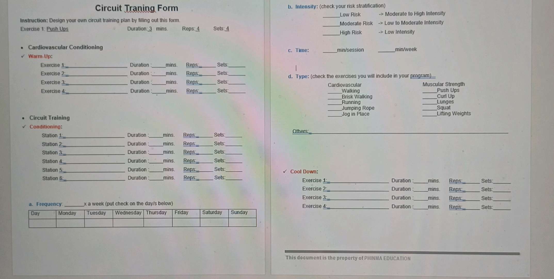Circuit Traning Form Instruction Design | StudyX