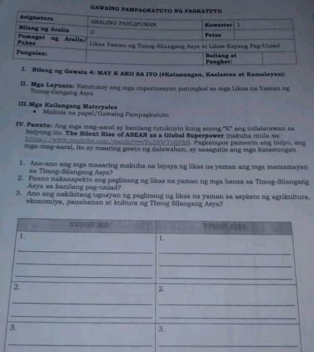 GAWAINO PAMPAGKATUTO NG PAQKATUTO 1 Bilang | StudyX