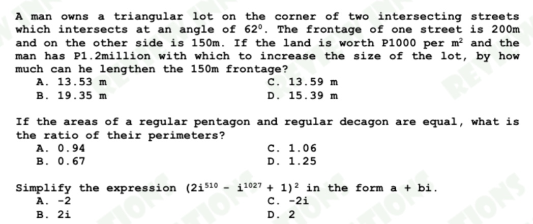 A man owns a triangular lot on the corner of