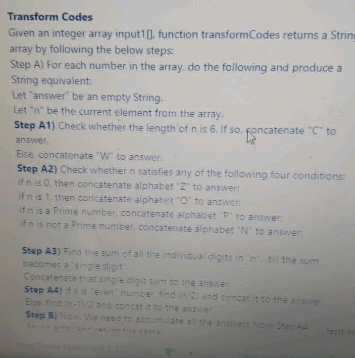 Transform Codes Given an integer array | StudyX