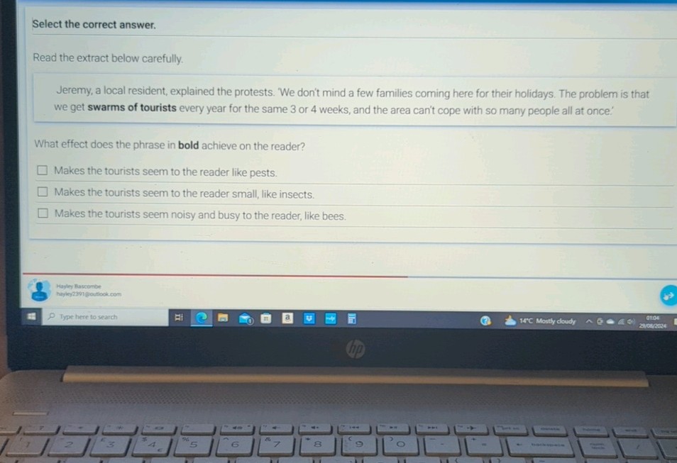 Select the correct answer Read the extract | StudyX