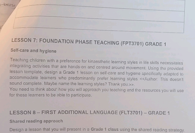 LESSON 7 FOUNDATION PHASE TEACHING | StudyX