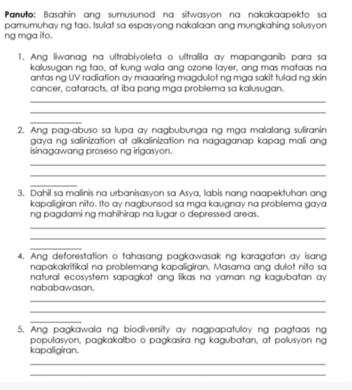 Panuto Basahin ang sumusunod na sitwasyon | StudyX