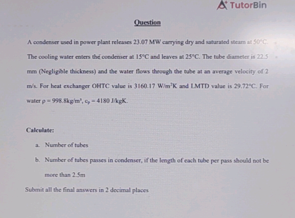 A+TutorBin Question A condenser used in | StudyX