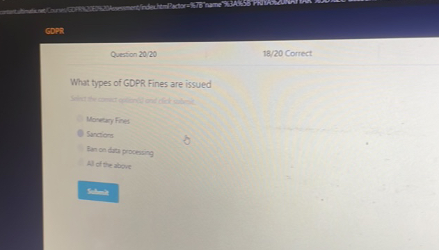 GDPR Question 20 / 20 18/20 Correct What | StudyX