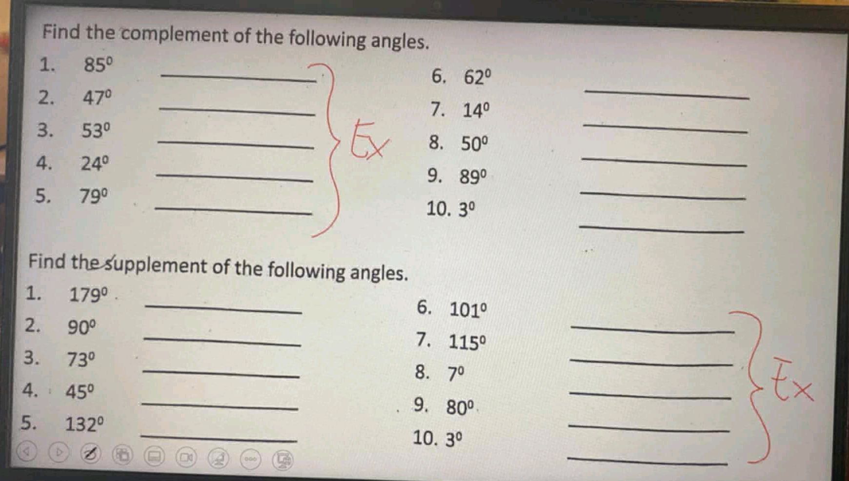 Find the complement of the following angles | StudyX