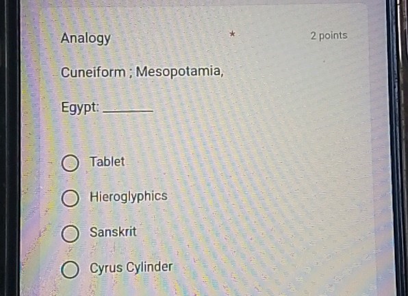 Analogy 2 points Cuneiform Mesopotamia | StudyX
