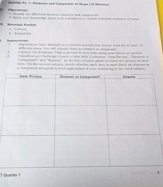 Activity No 1 Elements and Compounds at | StudyX