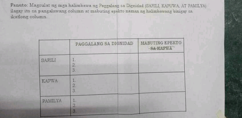 Panuto Magsulat ng mga halimbawa ng | StudyX