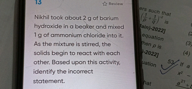 Nikhil took about 2 g of barium hydroxide | StudyX
