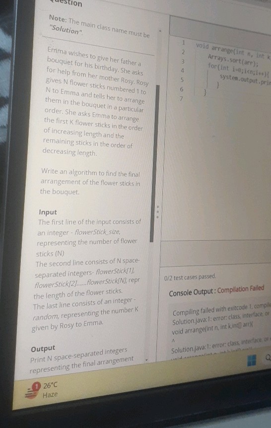 Note The main class name must be Solution | StudyX