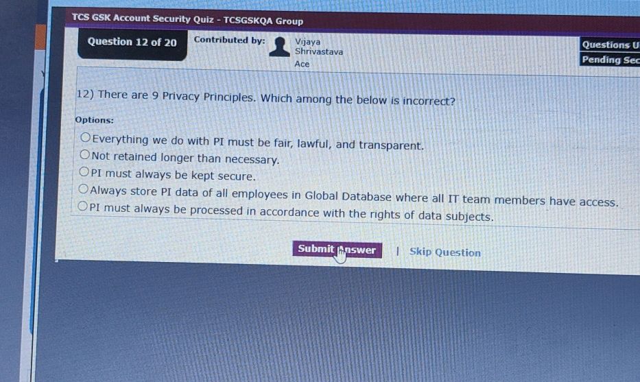 TCS GSK Account Security Quiz - TCSGSKQA | StudyX
