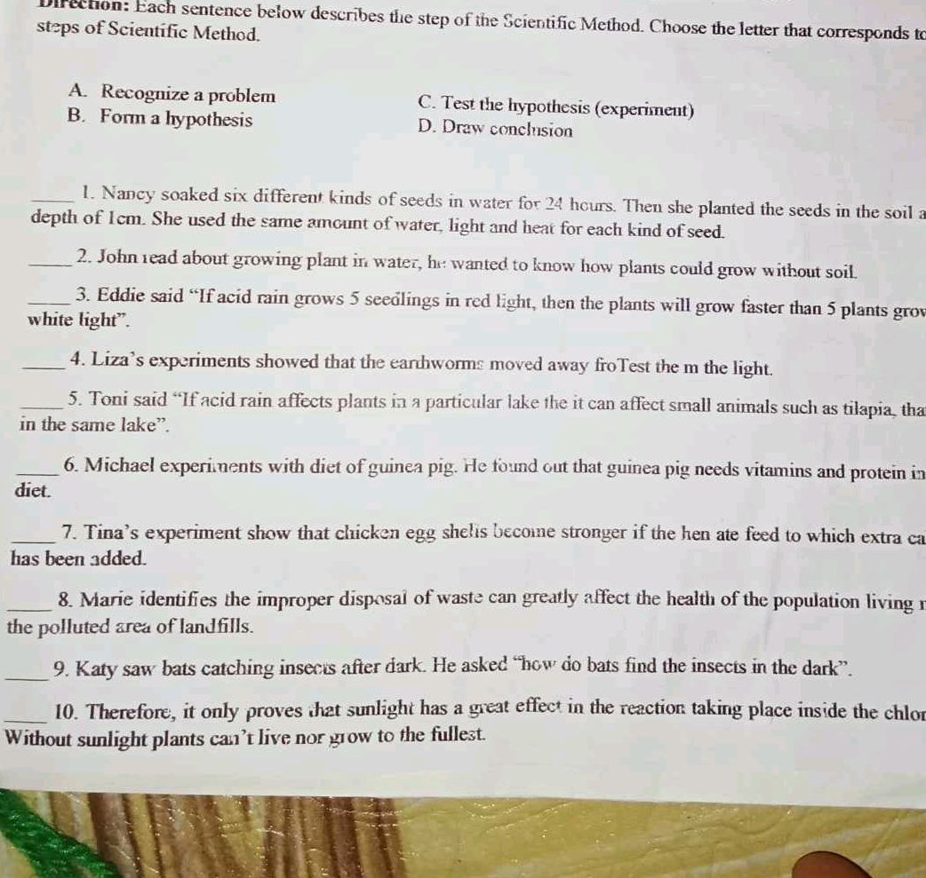 steps of Scientific Method Each sentence | StudyX