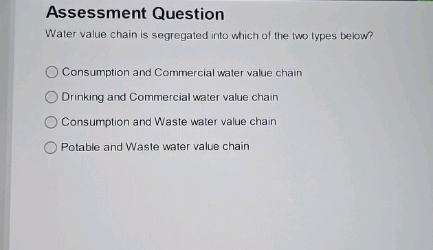 Assessment Question Water value chain is