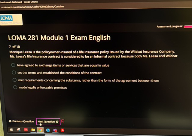 LOMA Assessment progress LOMA 281 Module 1 | StudyX