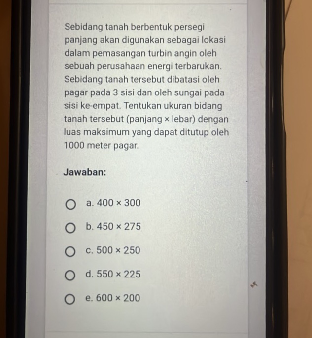 Sebidang tanah berbentuk persegi panjang | StudyX