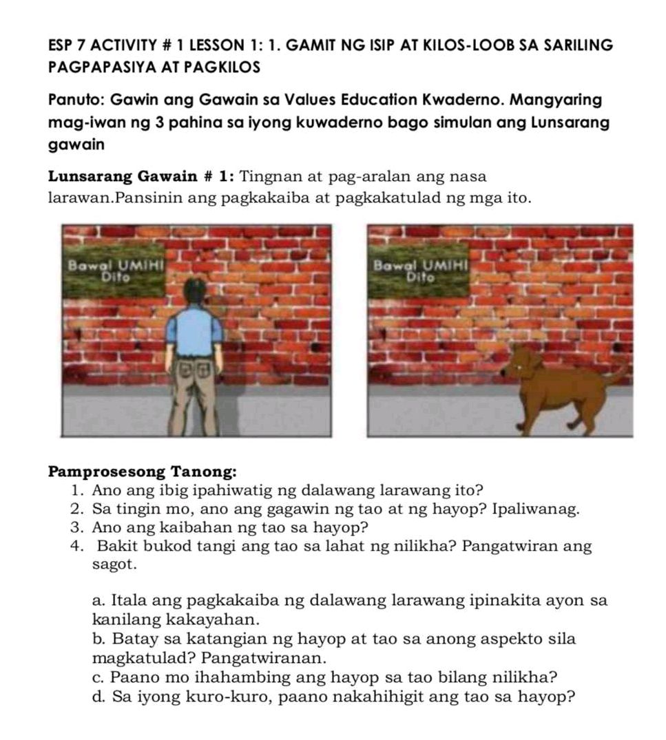 ESP 7 ACTIVITY 1 LESSON 1 1 GAMIT NG ISIP | StudyX