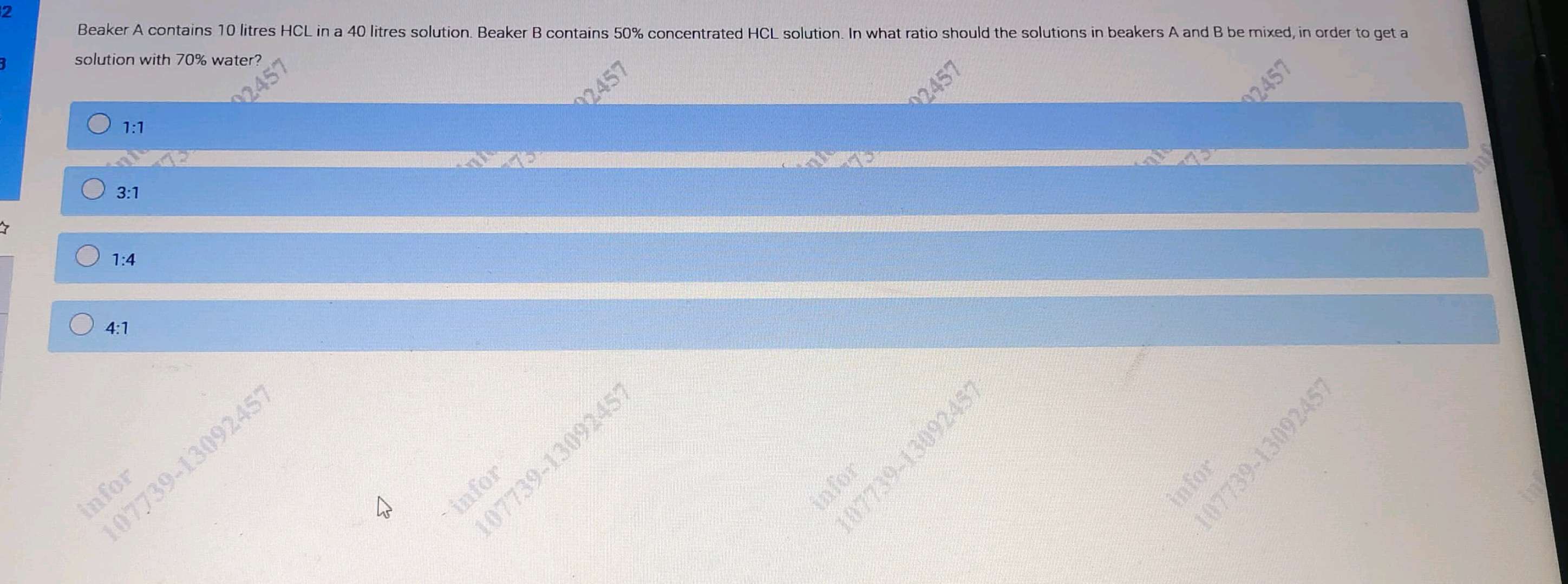 Beaker A contains 10 litres HCL in a 40 | StudyX