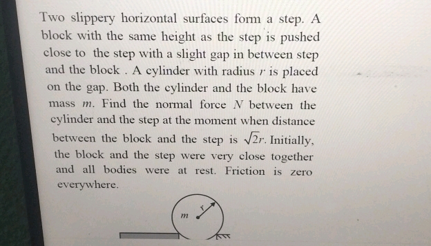 Two slippery horizontal surfaces form a step | StudyX