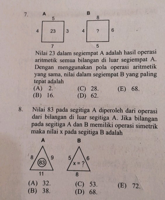 7 Nilai 23 dalam segiempat A adalah hasil | StudyX