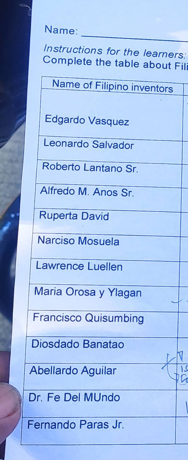 Name Instructions for the learners | StudyX