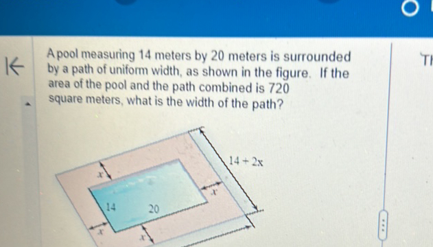A pool measuring 14 meters by 20 meters is | StudyX