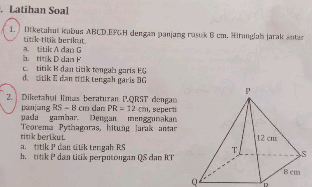 Latihan Soal 1 Diketahui kubus A B C DEFGH | StudyX