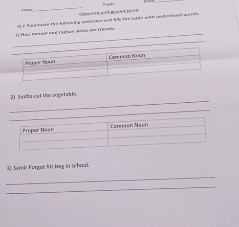 Class Topic Common and proper noun Q 1 | StudyX
