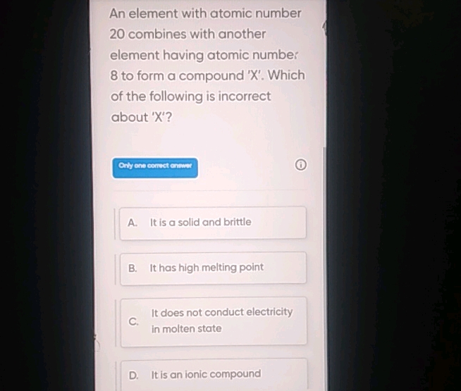 An element with atomic number 20 combines | StudyX