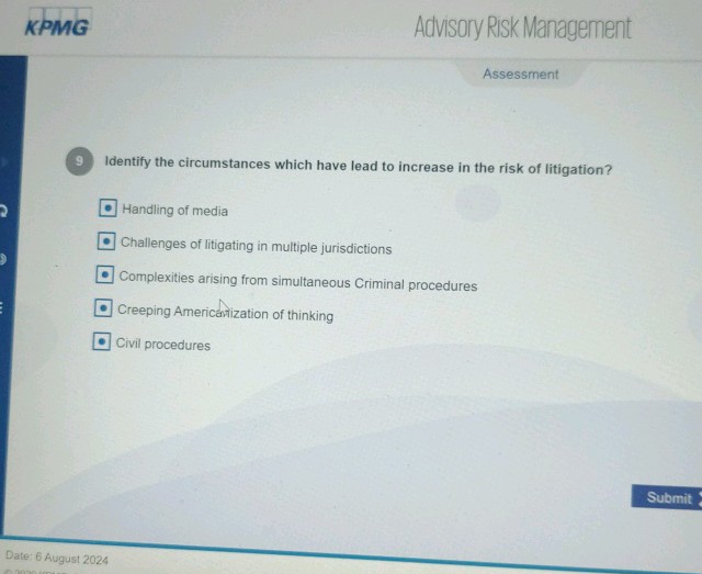 KPMG Advisory Risk Management Assessment 9 | StudyX