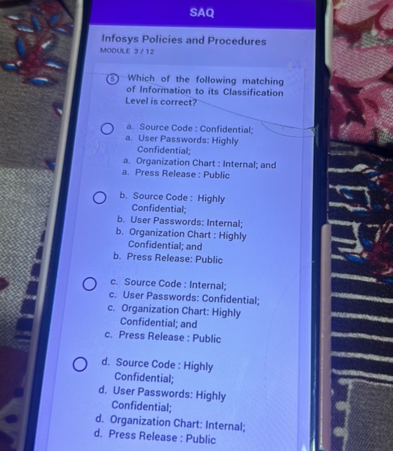 SAQ Infosys Policies and Procedures MODULE 3