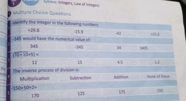 1 Syllabus Integers Law of Integers | StudyX