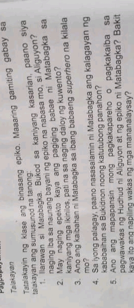 Tatalakayin ng klase ang binasang epiko | StudyX