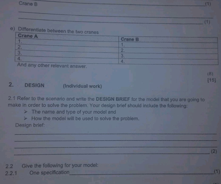 Crane B (1) (1) e) Differentiate between | StudyX