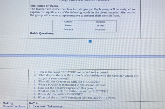 The Power of Words The teacher will divide | StudyX