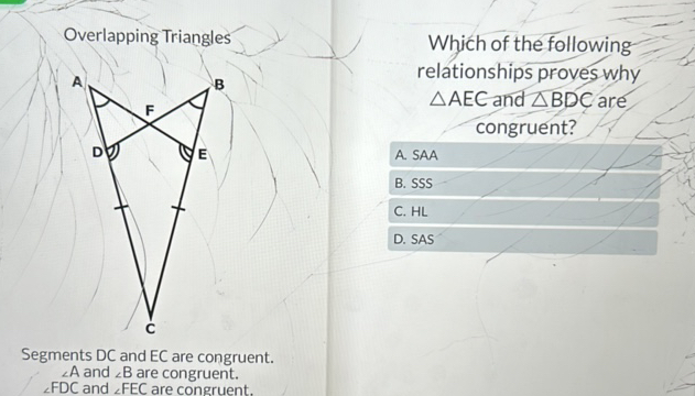 Overlapping Triangles Segments DC and EC | StudyX