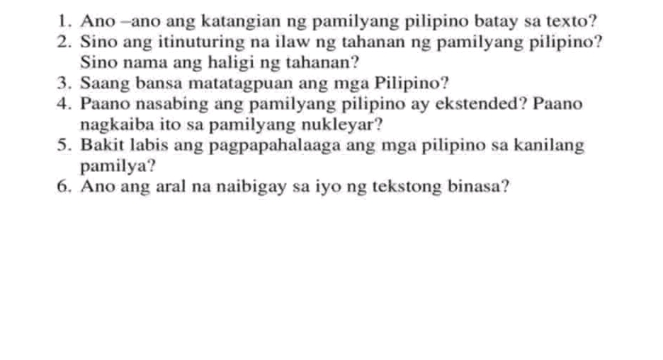 1 Ano - ano ang katangian ng pamilyang | StudyX
