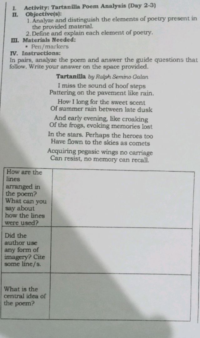 1 Activity Tartanilla Poem Analysis (Day | StudyX