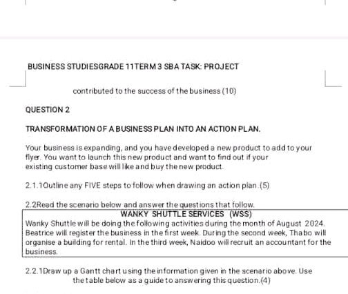 BUSINESS STUDIESGRADE 11 TERM 3 SBA TASK | StudyX