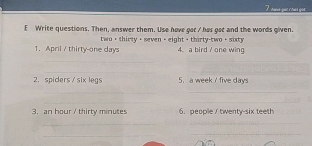 7 hove got/ has got E Write questions Then | StudyX