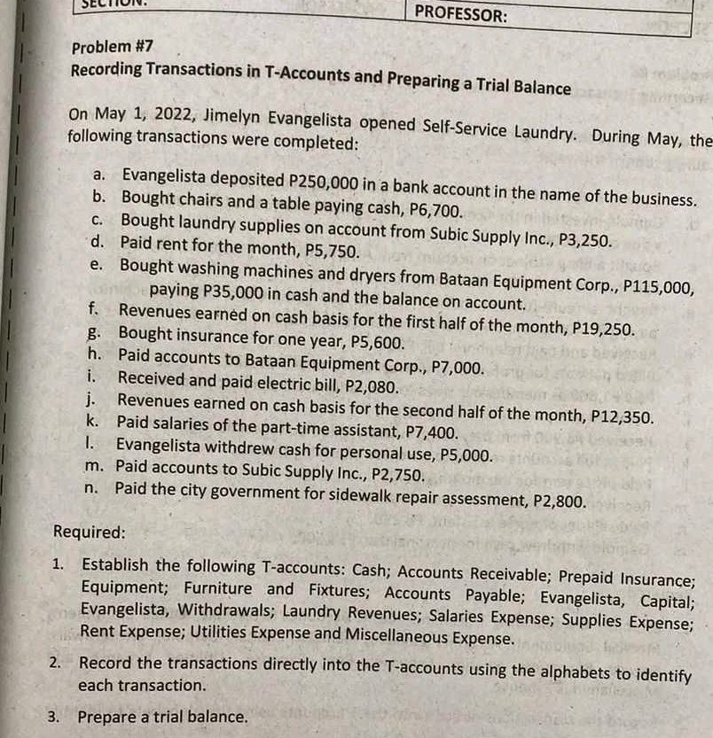 PROFESSOR Problem 7 Recording Transactions | StudyX