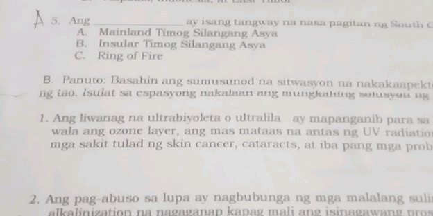 A 5 Ang ay isang tangway na nasa pagitan | StudyX