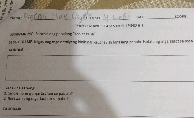 NAME Precious Mae Gigutor4-sec DATE SCORE | StudyX