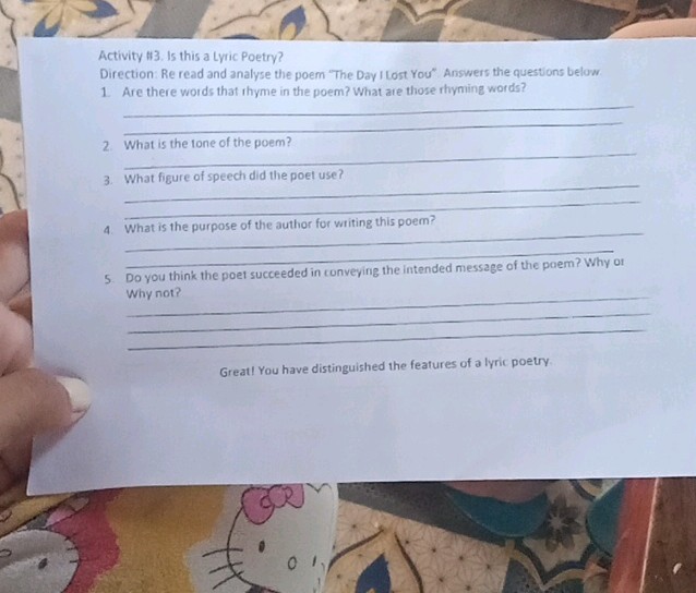 Activity 3 Is this a Lyric Poetry Direction | StudyX