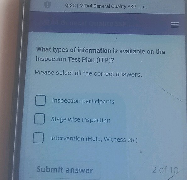 QISC I MTA4 General Quality SSP ( What | StudyX