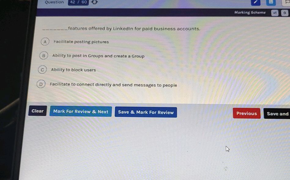 Question 42 Marking Scheme +1 0 features | StudyX