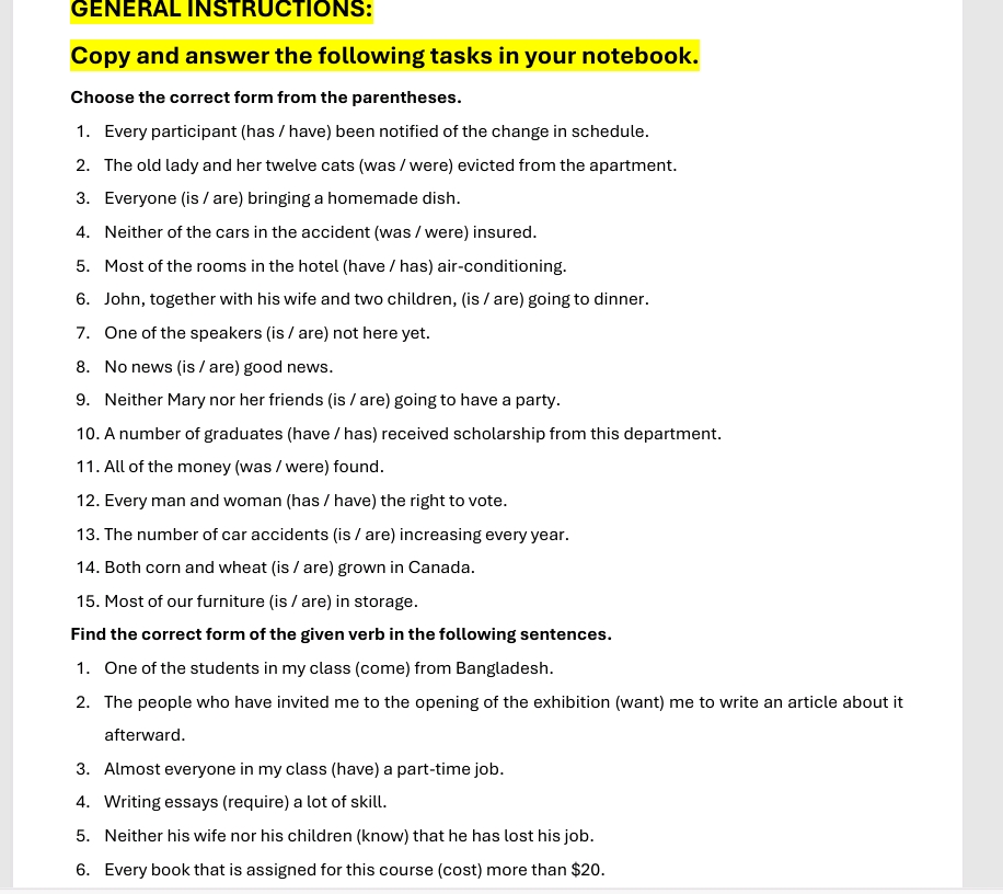 GENERAL INSTRUCTIONS Copy and answer the | StudyX